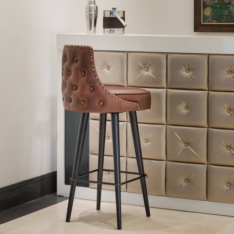 Madeleine Home Equator Genuine Leather Swivel Bar Stool - 19" Length x ...