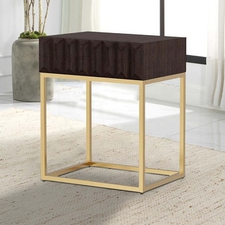 Bran 24 Inch Modern Side End Table, Brown Wood, Gold Steel Base, 1 ...