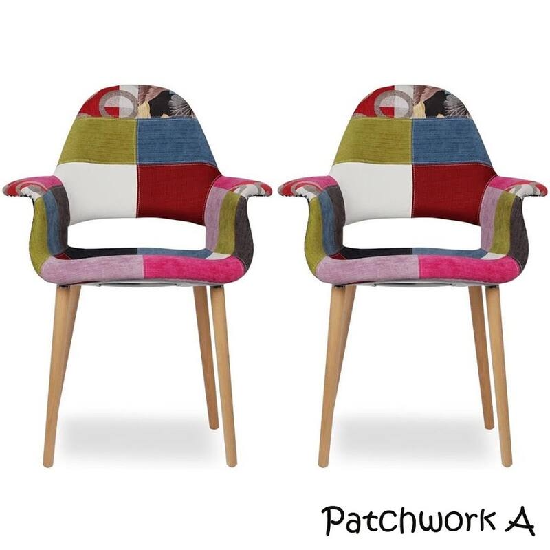 Set of 2 Patchwork Patterned Fabric Upholstered Vintage Accent Chairs ...