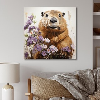 Designart "Brown Tranquil Wetland Beaver Blooms" Nursery Teddy Bear ...