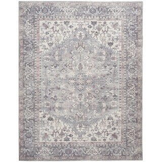 HomeRoots 9' X 12' Blue And Grey Oriental Power Loom Stain Resistant ...