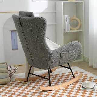 Elegant Gray Rocking Chair with Teddy Upholstery - Adjustable Headrest ...