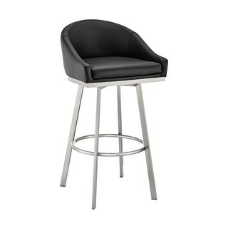 Sheryl 30 Inch Swivel Bar Stool Chair, Low Back, Black Faux Leather ...