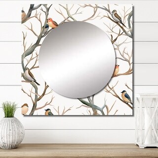 Designart "Little Birds On The Tree Branches IV" Bird Wall Mirror ...