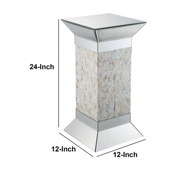 Modern Style Square Pedestal Stand with Beveled Mirrored Top, Silver ...