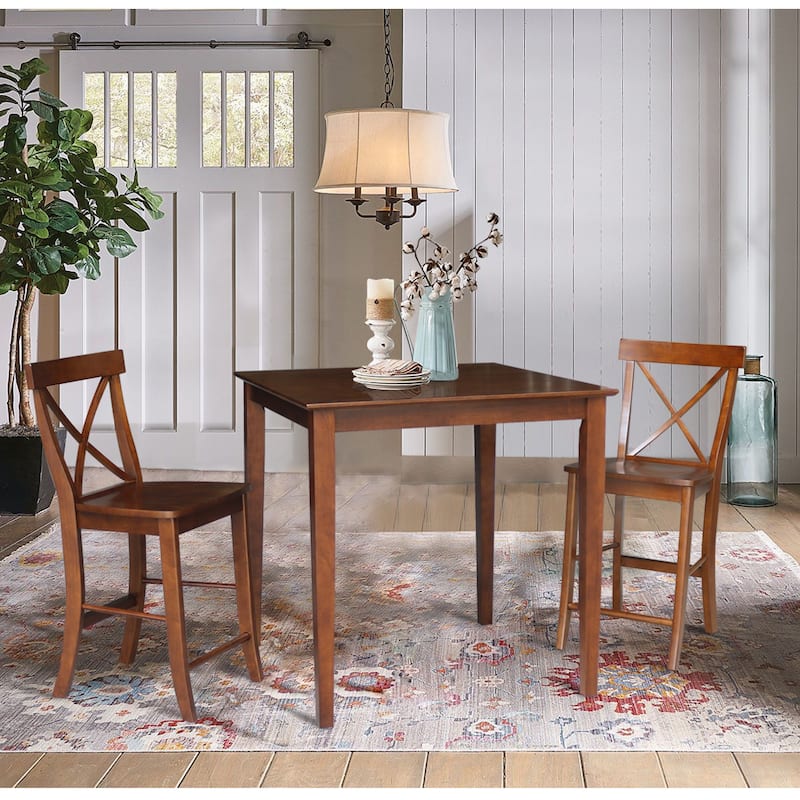 36 x 36 in. Solid Wood Counter Height Dining Table with 2 X-back Stools ...