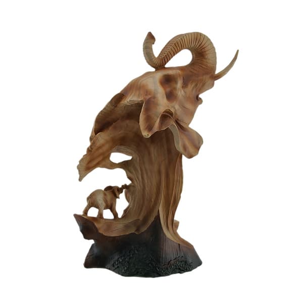 Carved Wood Look Elephant Family Bust Tabletop Statue - 12 X 8 X 4.5 ...