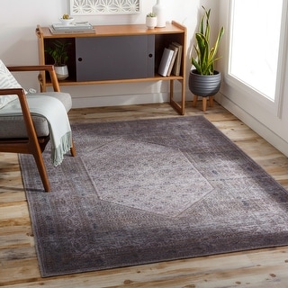 Domani Grove Machine Washable Distressed Grey Medallion Area Rug - On ...