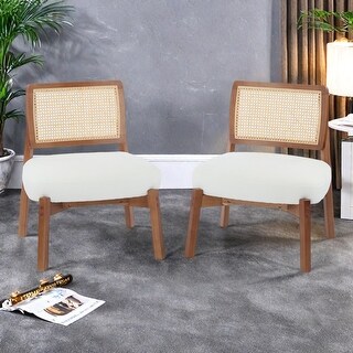 Woven Backrest Lounge Chairs (Set of 2）with Sturdy Wooden Frames ...
