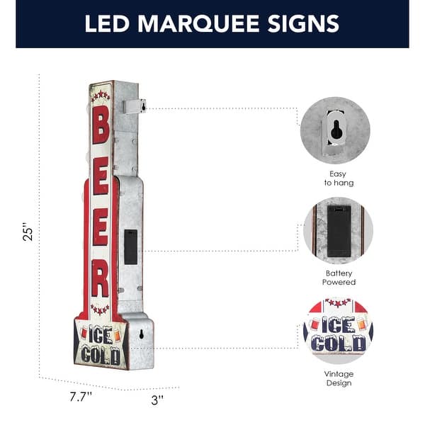 Metal LED Ice Cold Beer Marquee Wall Sign - 28" x 9" x 3" - Bed Bath ...