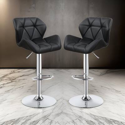 Adjustable Diamond Bar Stool with Chrome Base, Black ,Set of 2 ...