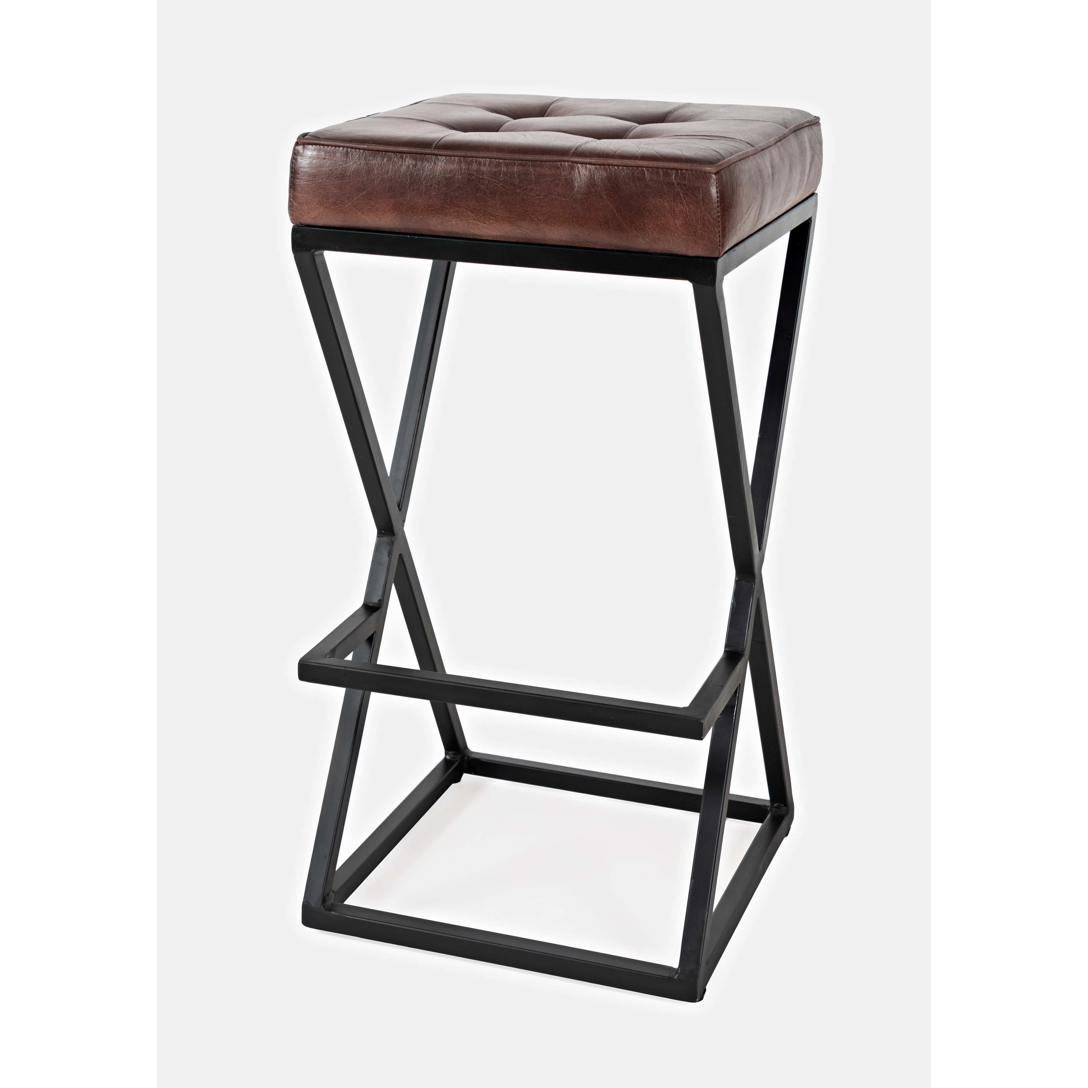Nathan James Nelson Bar Stool with Leather Cushion and Metal Base, 24 ...
