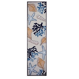 HomeRoots 8' Ivory Hand Hooked Sea Corals And Shells Runner Rug - 9'3 ...