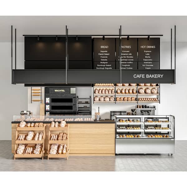 71 in. Dry Bakery Display Case with Front Curved Glass Protection, 20 ...