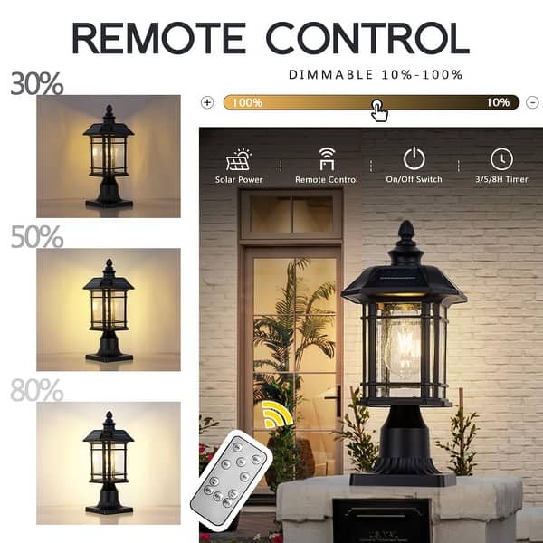 16 Inch Solar Post Light with Pier Mount Base with Seeded Glass - On ...