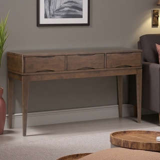 54" Solid Rubberwood Console Table with 3 Drawers, Dark Walnut Finish ...