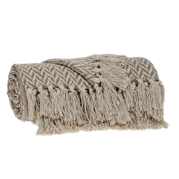 Multi Beige Herringbone Woven Handloom Throw - Bed Bath & Beyond - 36297374