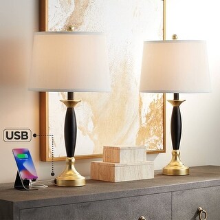 360 Lighting Black Gold Dual USB Ports Table Lamps Set of 2 - 27" x 14 ...