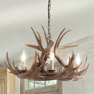 Apollo 28.5" Adjustable Resin Antler 6-Light Chandelier, Brown by ...
