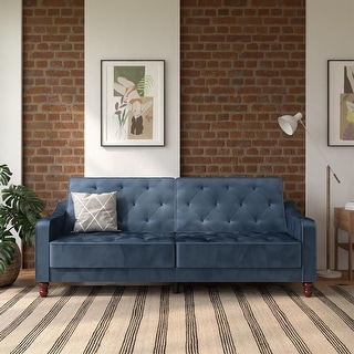Vintage Tufted Split Back Futon, Blue Velvet - Bed Bath & Beyond - 37969622