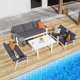 Outdoor All Weather 7 Seater Lounge Couch Set with Wihte Coffee Table ...