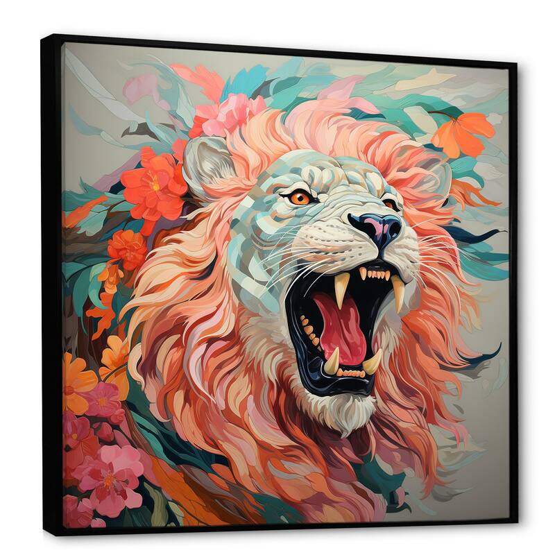 Designart "Pink And Grey Lion Roar" Lion Pink Wall Decor - Modern ...