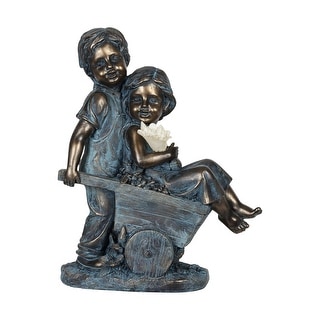 Exhart Faux Bronze Solar Boy and Girl in Wheelbarrow Garden Statue, 10 ...