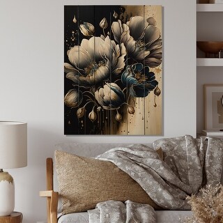 Designart 'black And White Watercolor Roses Ii' Floral Tulip Wood Wall 