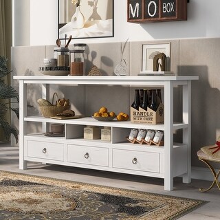 Rustic Solid Console Table Double-Storey Tabletop with Three Drawers ...