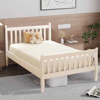 Modern Solid Pine Wood Twin Size Bed ，No Springs Required, with Slat ...