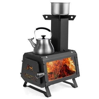 Costway Portable Wood Burning Stove Wood Camping Stove Heater with 2 ...