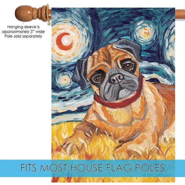 Van Growl Fawn Pug Starry Night Outdoor House Flag 40" x 28" - Bed Bath ...