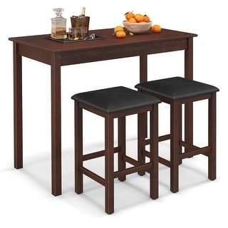 Costway 3 PCS Bar Table Set Dining Table & 2 PVC Leather Upholstered ...