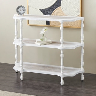 White Wooden Washed 2 Shelf Shelving Unit with Turned Legs and Wavy ...