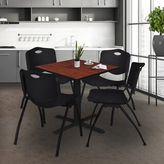 Square 36-inch Table and 4 'M' Stackable Black Chairs - Bed Bath ...