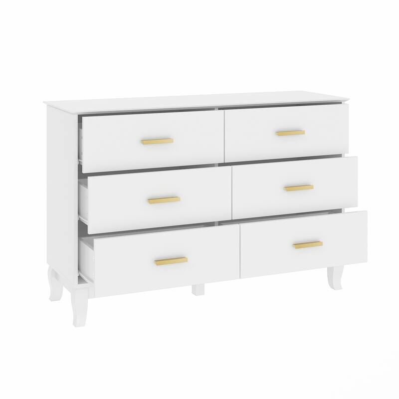 Timechee 6 Drawer 47.2''W Double Dresser Solid Wood Legs Lacquer Chest ...
