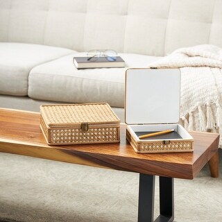 Brown Rattan Handmade Woven Rattan Decorative Box with Bronze Latches ...