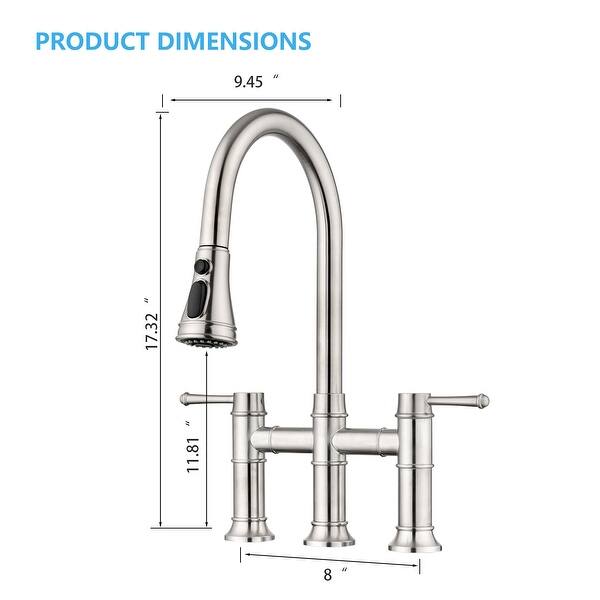 Double Handle Bridge Kitchen Faucet with Pull-Down Spray Head - Bed ...