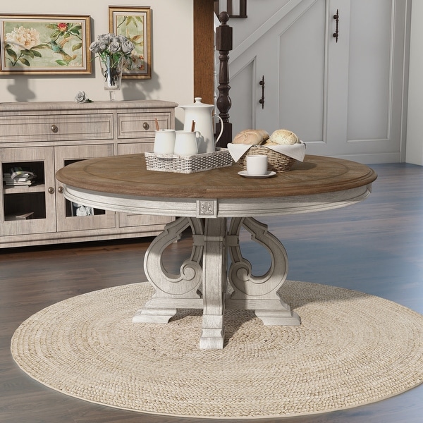 The Gray Barn Caelum Farmhouse Antique White 60 inch Wood Round Dining Table On Sale Bed Bath Beyond 28978096