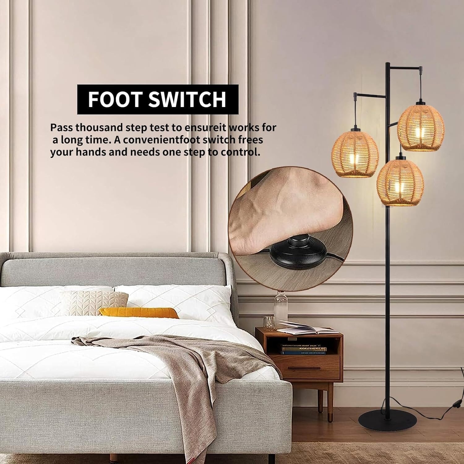 Tree 3 Boho Floor Lights Wicker Standing Lamp Rustic Tall Lamp Woven Bamboo Lamp Shade Floor Lamps Bed Bath Beyond 40850966