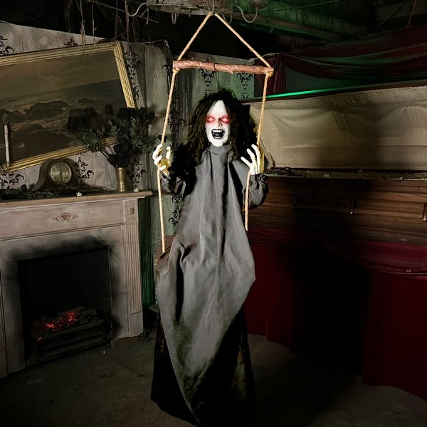 Haunted Hill Farm Animatronic Demon Woman on Swing with Lights and ...