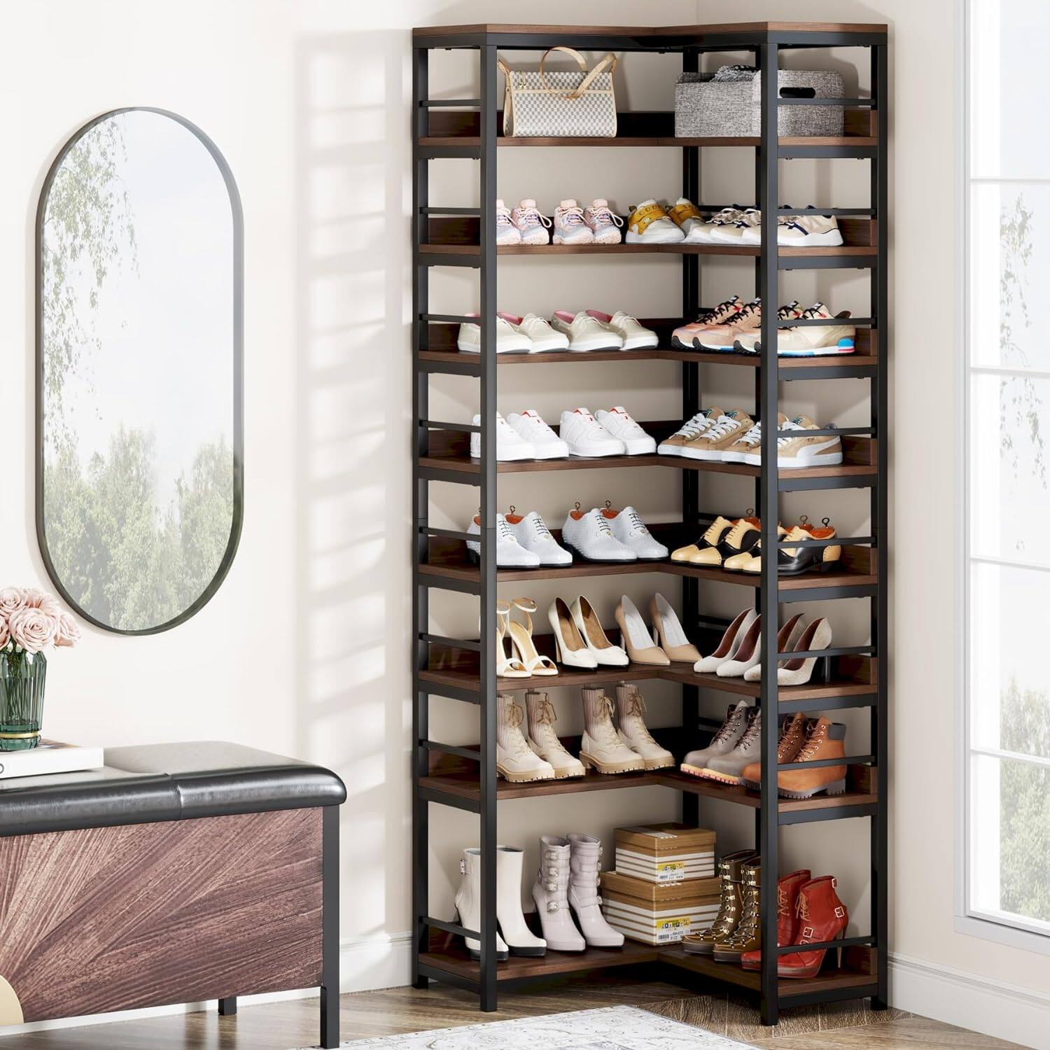 Tall Corner Shoe Rack Organizer 9 Tiers Shoe Storage Shelf for Entryway ...
