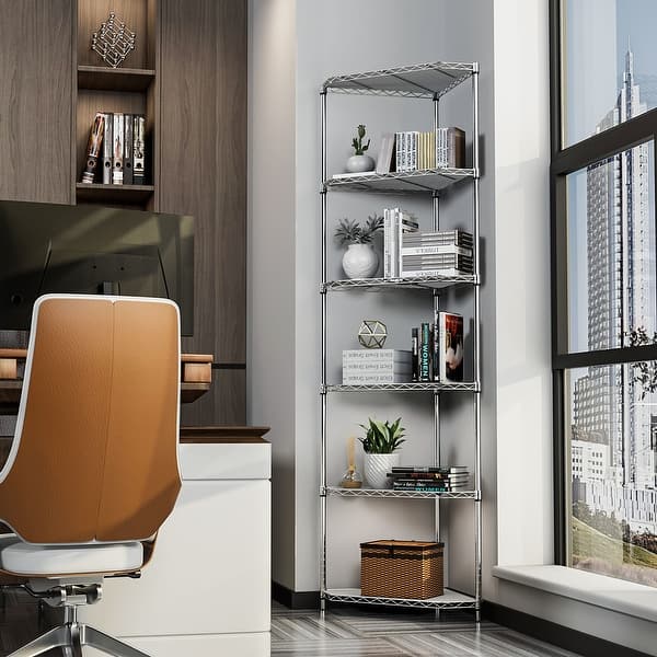 6 Tier Shelf Corner Wire Rack Pentagonal Shelves Adjustable Metal Heavy ...