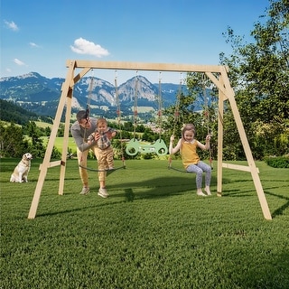 EROMMY All-Weather Cedar Wooden Swing Set - 2 Belt Swings & Trapeze Bar ...