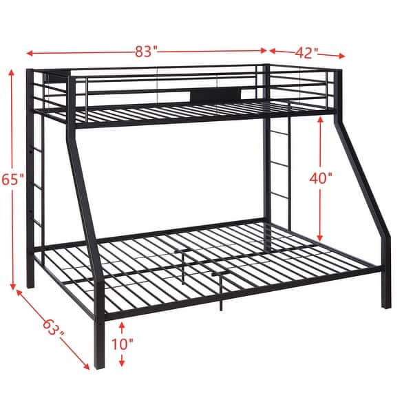 Black Contemporary Metal Tube Twin XL over Queen Bunk Bed - Side Double ...