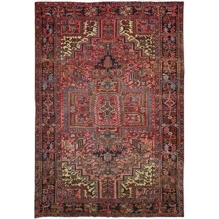 Shahbanu Rugs Gypsy Red Abrash Hand Knotted Evenly Worn Vintage Heriz ...