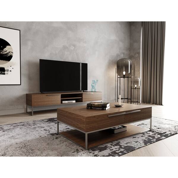 Modrest Heloise Modern Walnut and Stainless Steel TV Stand - Bed Bath ...
