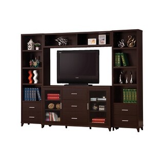 4 Piece Wood Entertainment Set in Cappuccino and Silver - Bed Bath ...