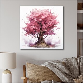 Designart "Pink Blossoming Tree Watercolor Bliss" Landscape Trees ...