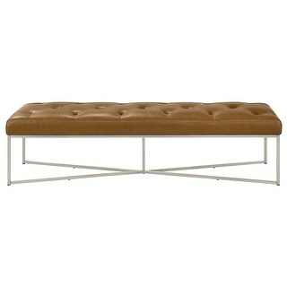 Tan Leather Upholstered Storage Bench with Foam Padding and Solid Wood ...